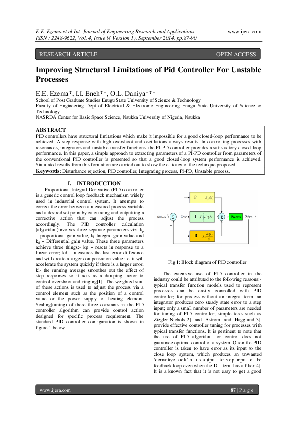 (PDF) Improving Structural Limitations of Pid Controller For Unstable Processes
