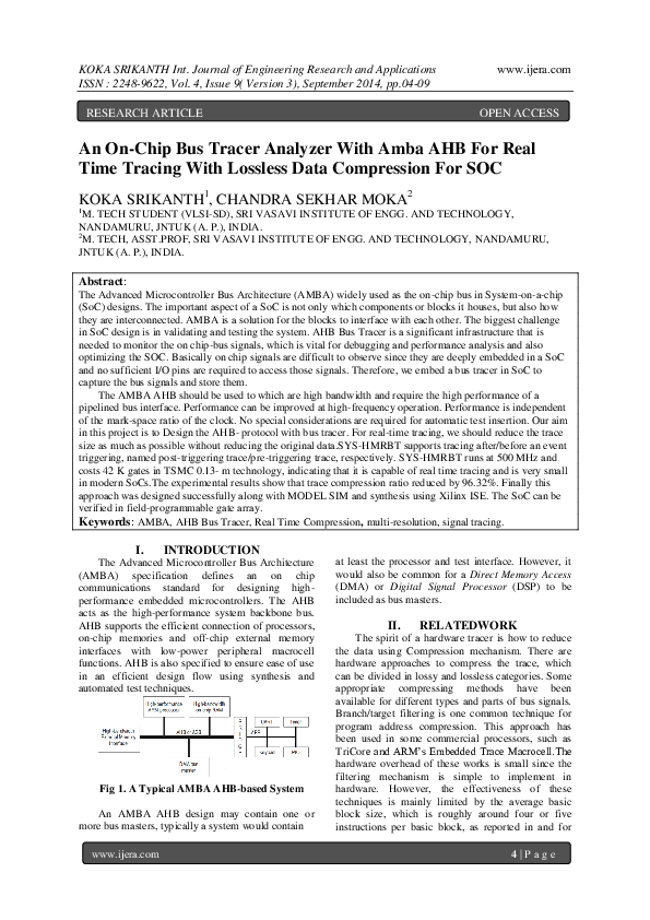 Pdf An On Chip Bus Tracer Analyzer With Amba Ahb For Real Time Tracing With Lossless Data
