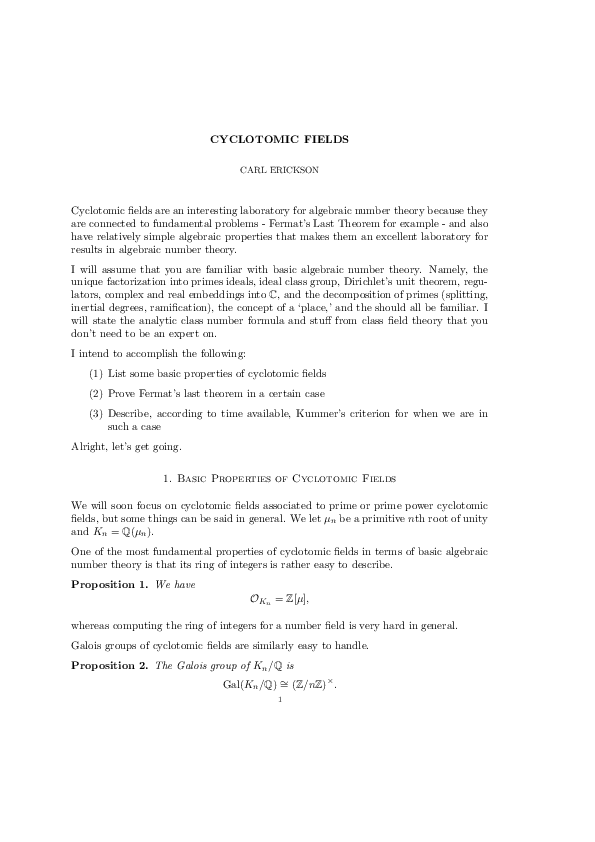 Pdf Cyclotomic Fields