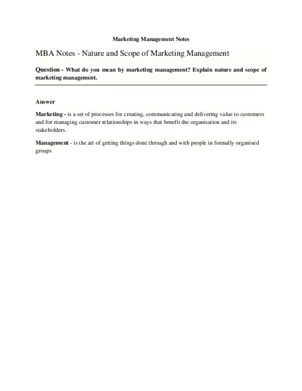 (DOC) Marketing Management Notes MBA Notes -Nature and Scope of ...