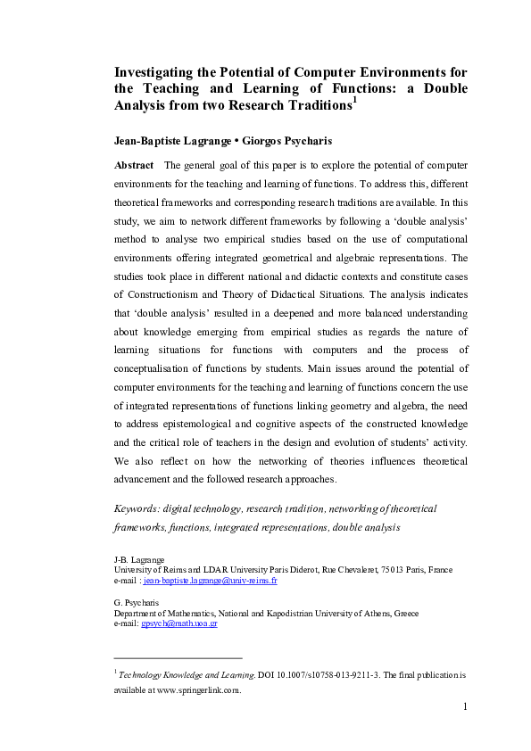(PDF) Investigating the Potential of Computer Environments for the ...