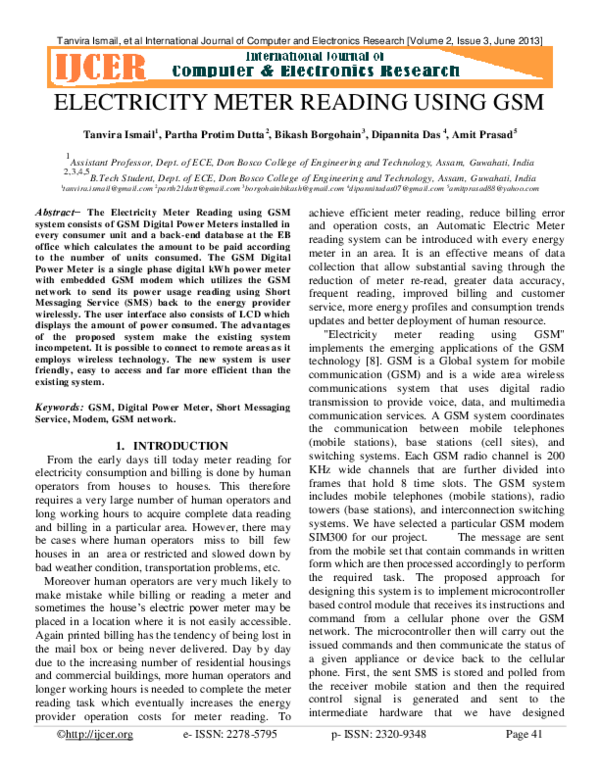 (PDF) ELECTRICITY METER READING USING GSM