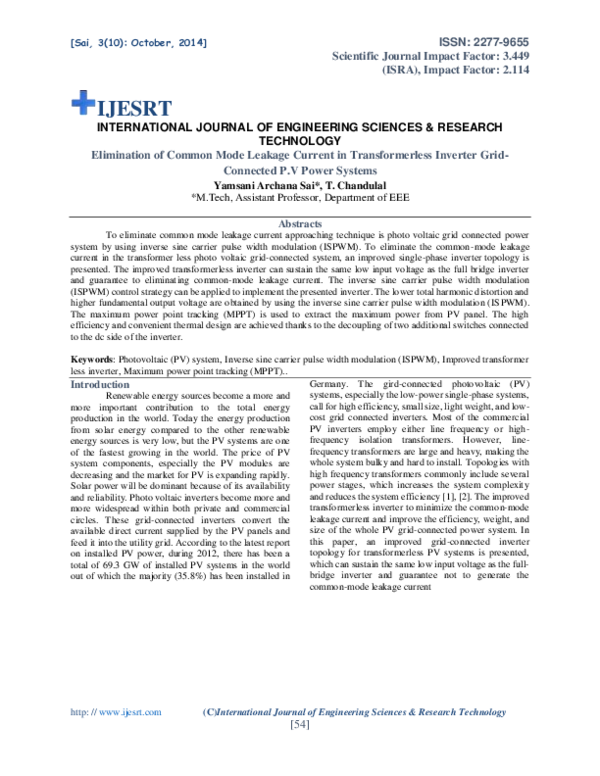 Pdf Elimination Of Common Mode Leakage Current In Transformerless Inverter