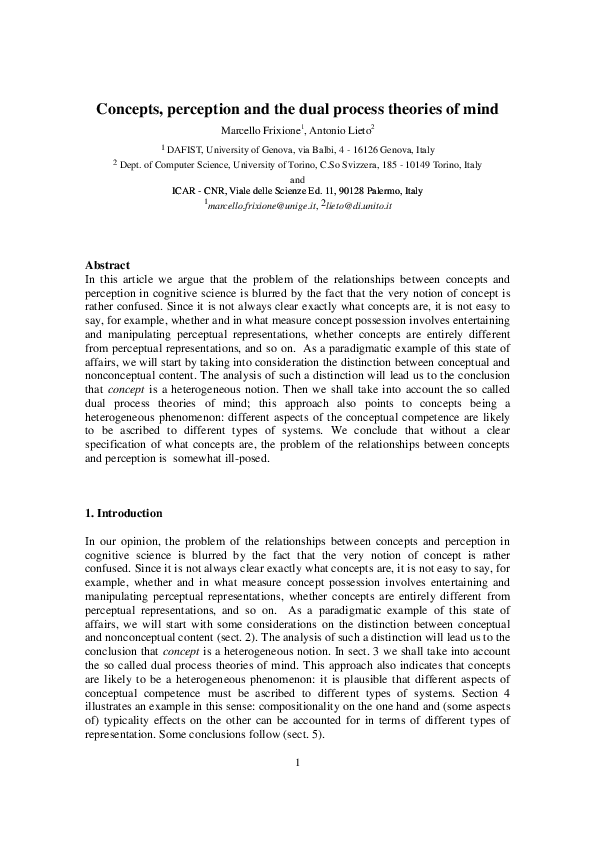 (PDF) Concepts, perception and the dual process theories of mind