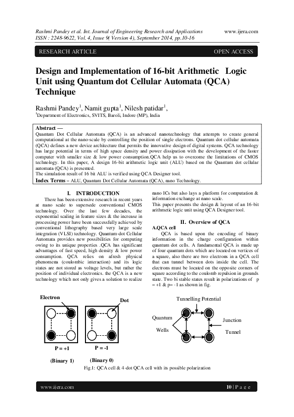 Pdf Design And Implementation Of 16 Bit Arithmetic Logic Unit Using Quantum Dot Cellular