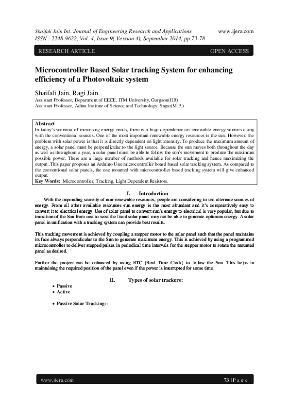 Pdf Microcontroller Based Solar Tracking System For Enhancing Efficiency Of A Photovoltaic System