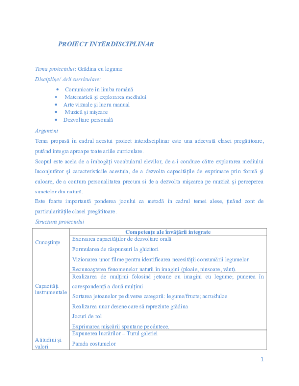 (DOC) 0 1 proiect interdisciplinar