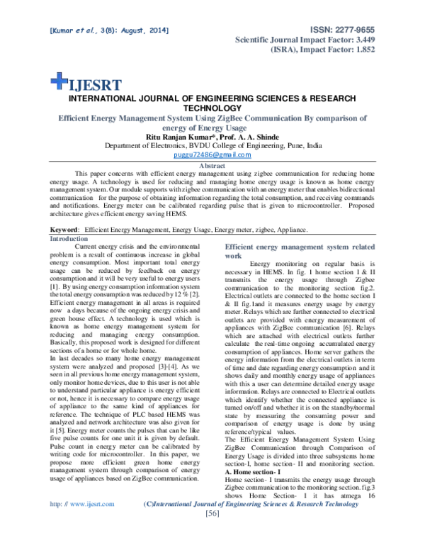Pdf Efficient Energy Management System Using Zigbee Communication By Comparison Of Energy Of