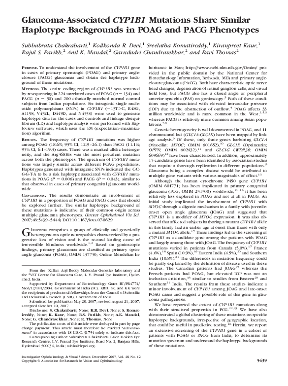 (PDF) Glaucoma-Associated CYP1B1 Mutations Share Similar Haplotype ...
