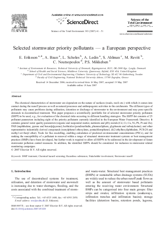 (PDF) Selected stormwater priority pollutants — a European perspective