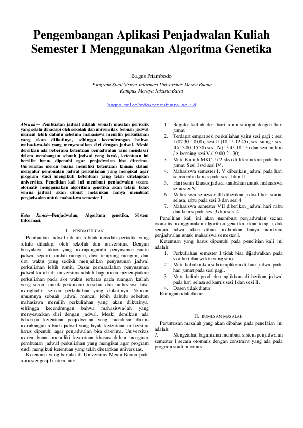 Pdf Academic Schedulling With Genetic Algorithm