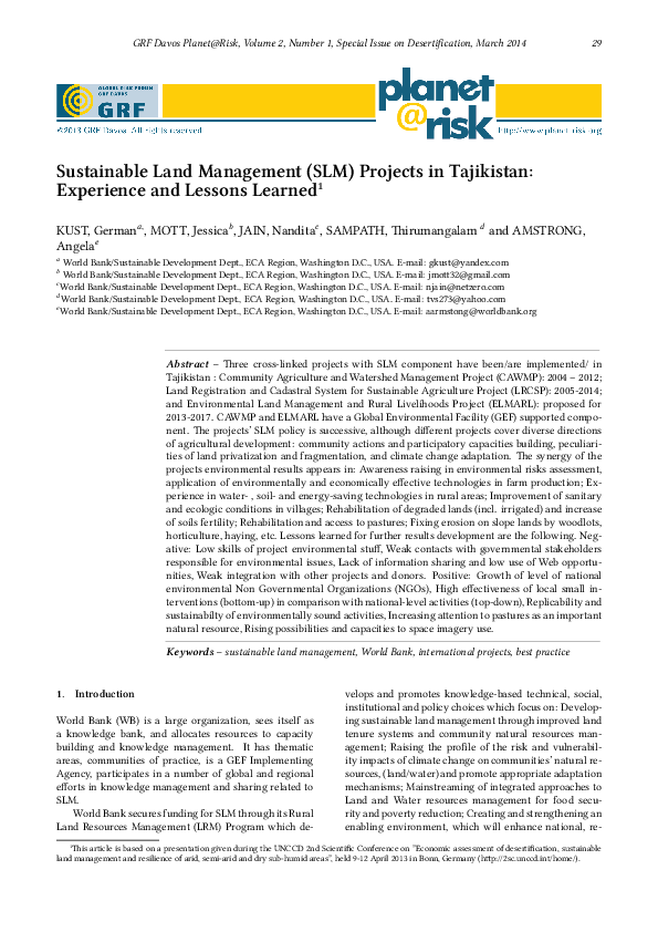 (PDF) Sustainable Land Management (SLM) Projects in Tajikistan ...