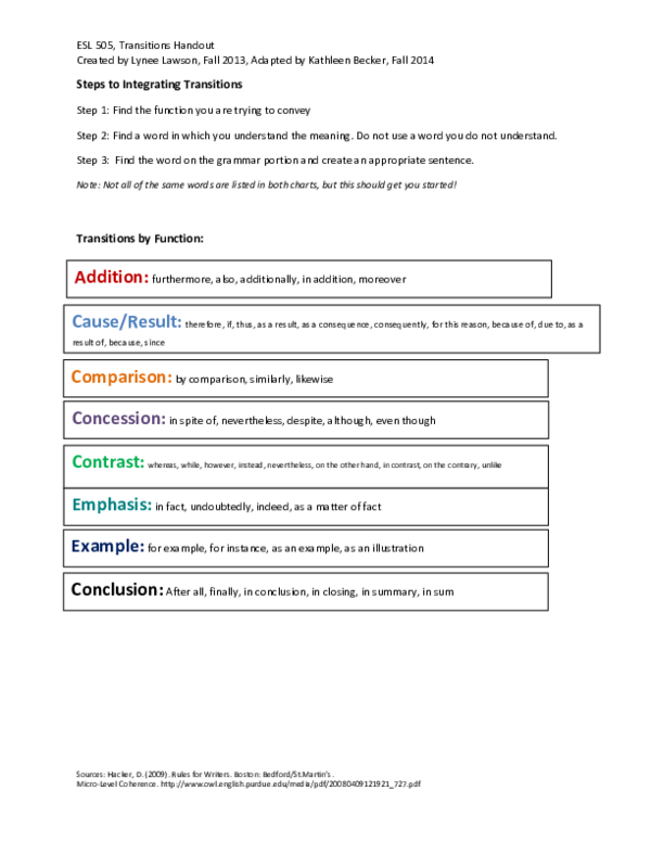 (DOC) Transition Handout