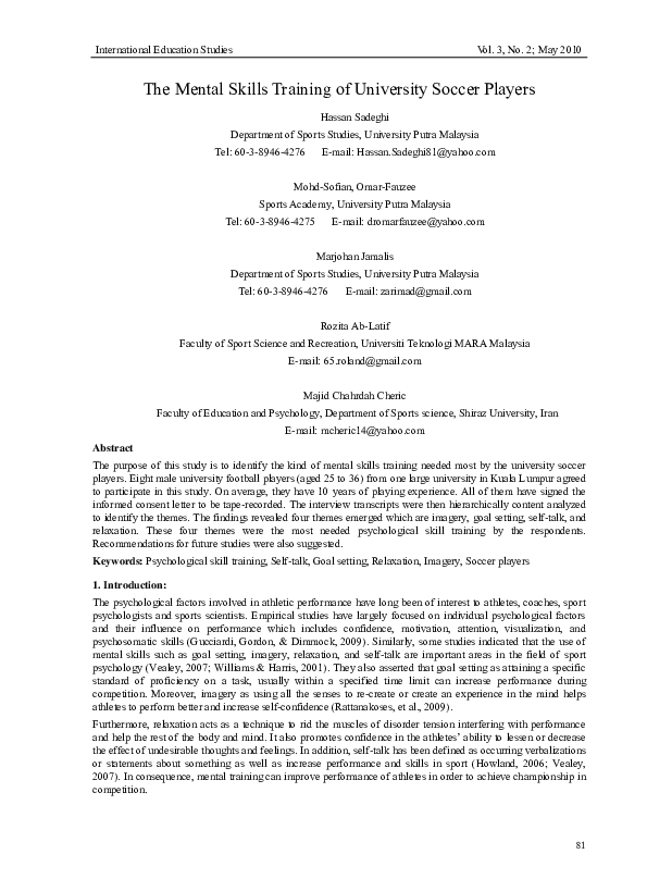 (PDF) The Mental Skills Training of University Soccer Players