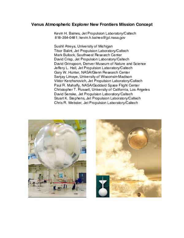(PDF) Venus Atmospheric Explorer New Frontiers Mission Concept