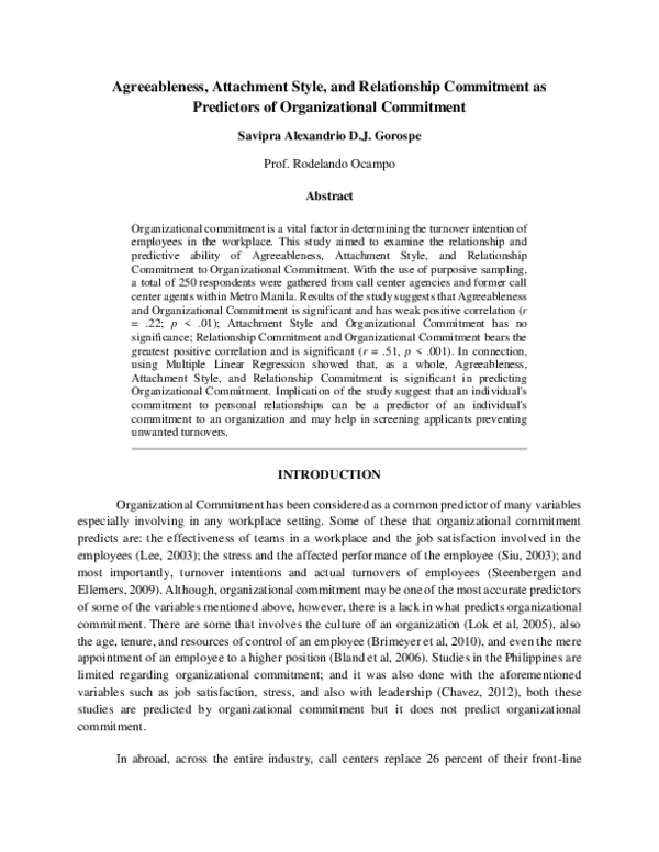 (PDF) Agreeableness, Attachment Style, and Relationship Commitment as ...