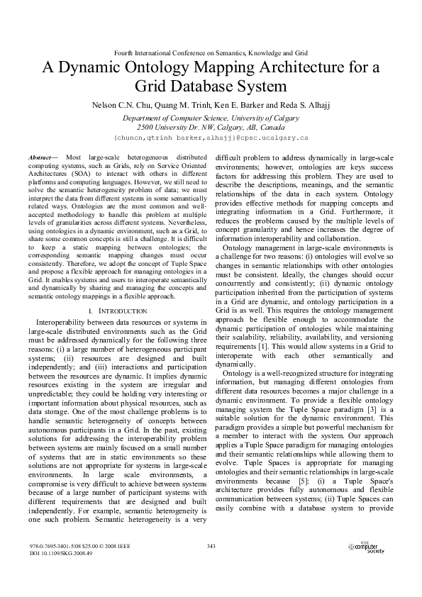 Pdf A Dynamic Ontology Mapping Architecture For A Grid Database