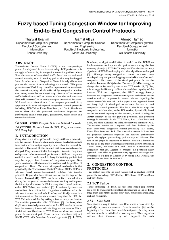 (PDF) Fuzzy Based Tuning Congestion Window for Improving End-to-End Congestion Control Protocols