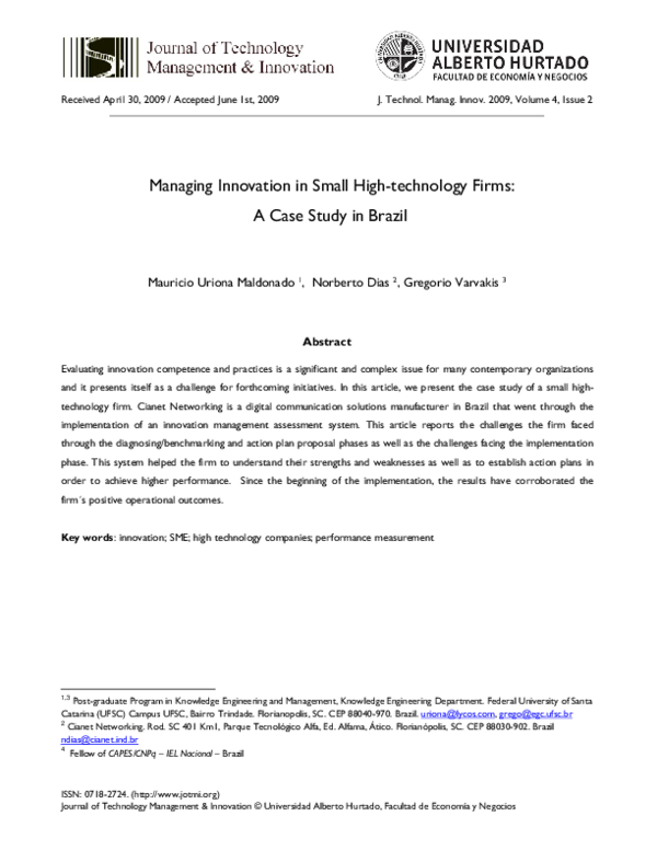 (PDF) Managing Innovation in Small High-technology Firms: A Case Study ...