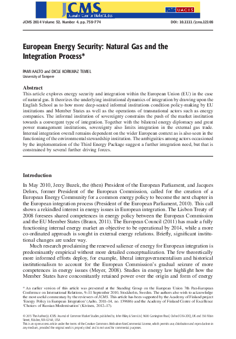 (PDF) European Energy Security: Natural Gas and the Integration Process
