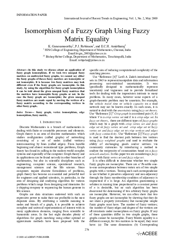 Pdf Isomorphism Of A Fuzzy Graph Using Fuzzy Matrix Equality 6413