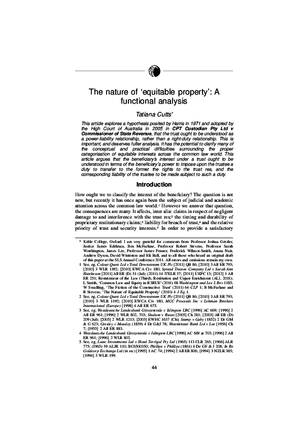 (PDF) The nature of 'equitable property': a functional analysis