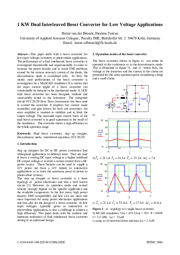 Pdf Kw Dual Interleaved Boost Converter For Low Voltage Applications
