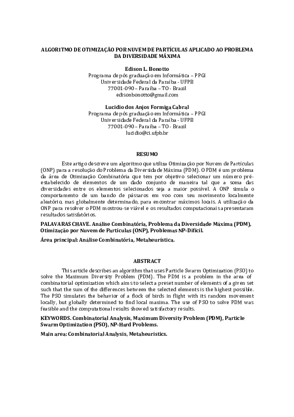 (PDF) ALGORITMO DE OTIMIZAÇÃO POR NUVEM DE PARTÍCULAS APLICADO AO ...