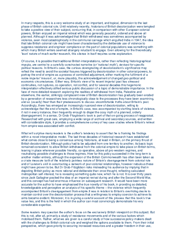 (DOC) Review of Benjamin Grob Fitzgibbon, Imperial Endgame. Britain's ...