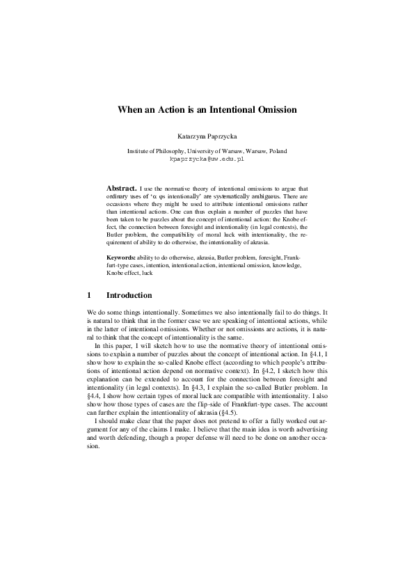 When an Action is an Intentional Omission