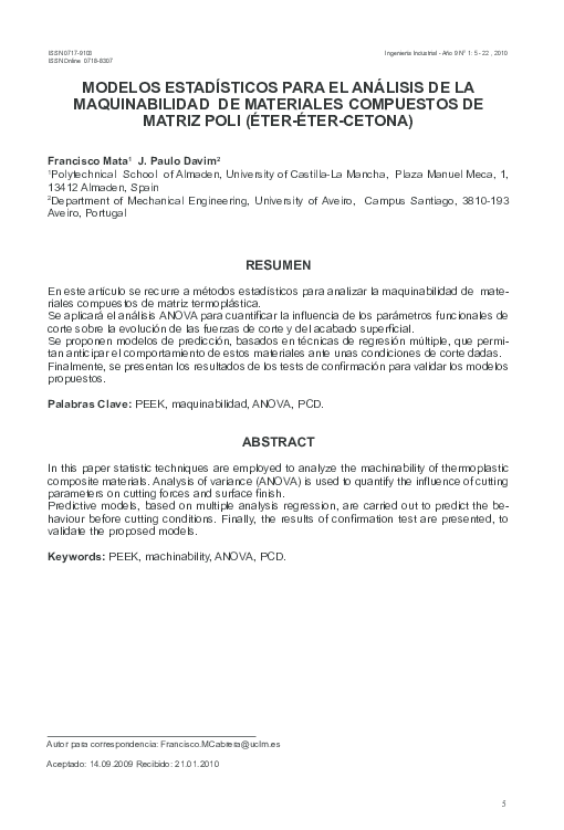 (PDF) MODELOS ESTADÍSTICOS PARA EL ANÁLISIS DE LA MAQUINABILIDAD DE ...