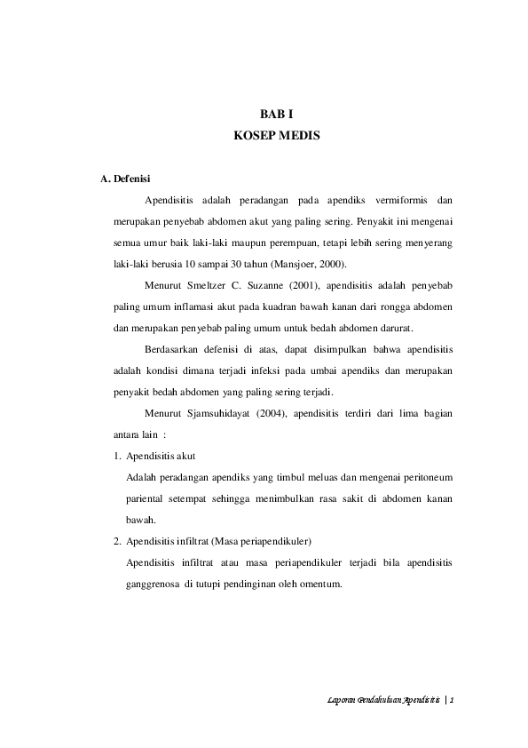 (DOC) Laporan Pendahuluan Appendisitis