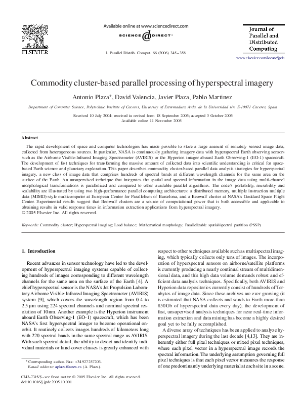 (PDF) Commodity cluster-based parallel processing of hyperspectral imagery