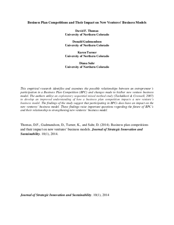 (DOC) Business Plan Competitions and Their Impact on New Ventures ...