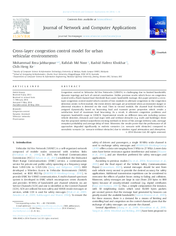 Pdf Cross Layer Congestion Control Model For Urban Vehicular Environments