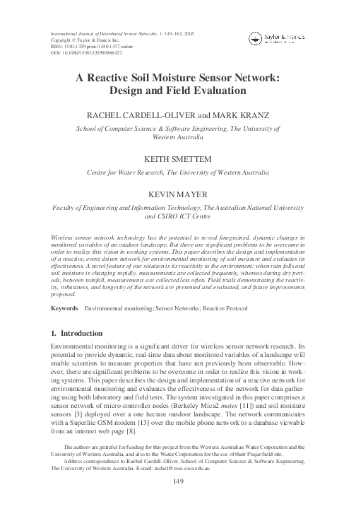 (PDF) A Reactive Soil Moisture Sensor Network: Design and Field Evaluation