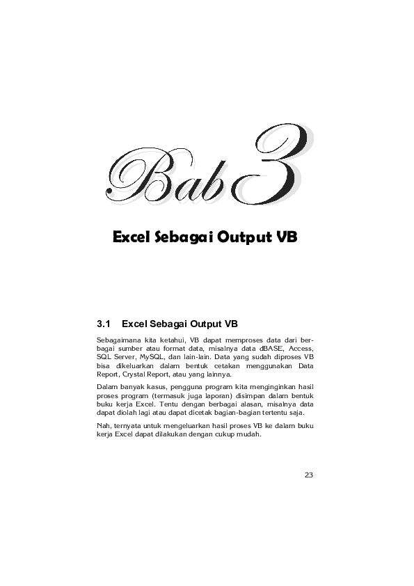 (PDF) Excel Sebagai Output VB 3.1 Excel Sebagai Output VB