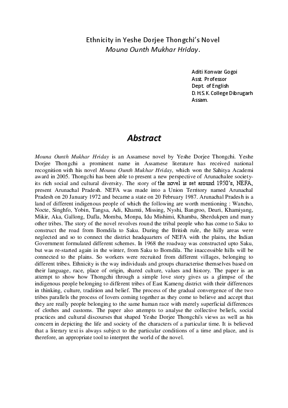 (DOC) Ethnicity in Yeshe Dorjee Thongchi's Novel