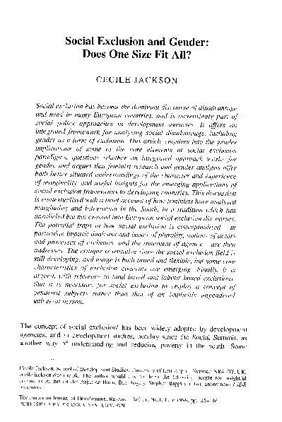 (PDF) Social exclusion and gender: does one size fit all?