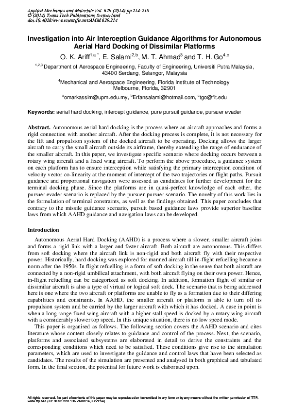 (PDF) Investigation into Air Interception Guidance Algorithms for Autonomous Aerial Hard Docking ...