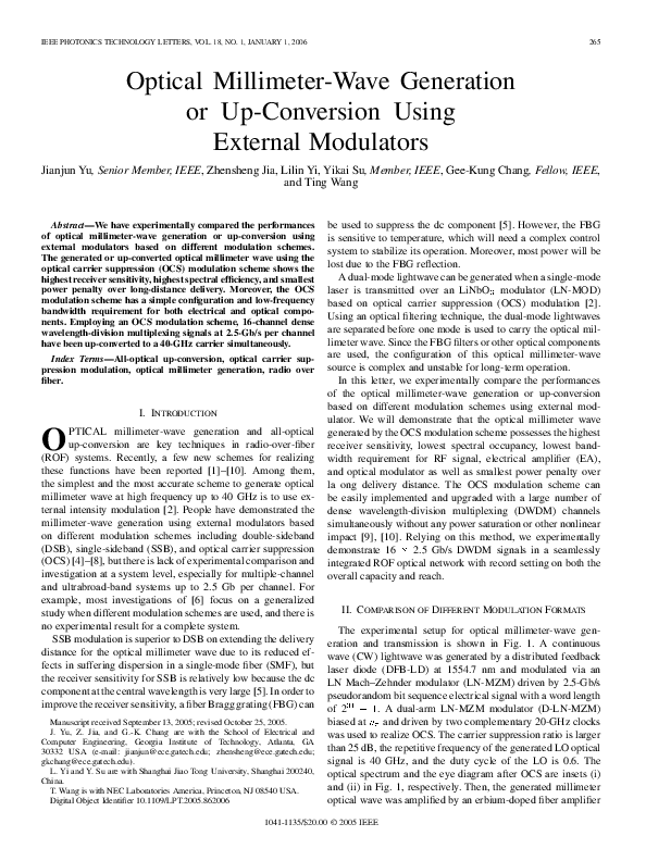 (PDF) Optical millimeter-wave generation or up-conversion using external modulators