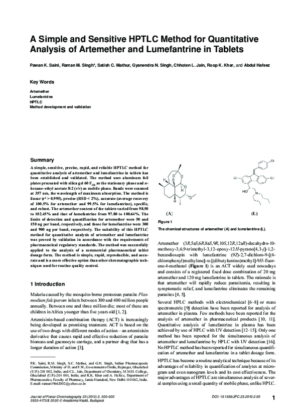 (PDF) A Simple and Sensitive HPTLC Method for Quantitative Analysis of Artemether and ...