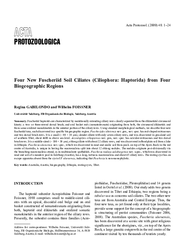 (PDF) Four New Fuscheriid Soil Ciliates (Ciliophora: Haptorida) from ...