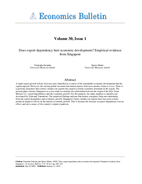 (PDF) Does export dependency hurt economic development? Empirical ...
