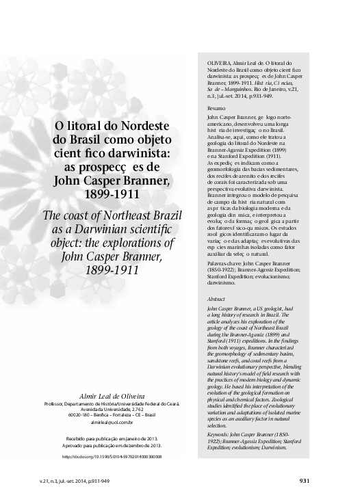 (PDF) O litoral do Nordeste do Brasil como objeto científico darwinista ...