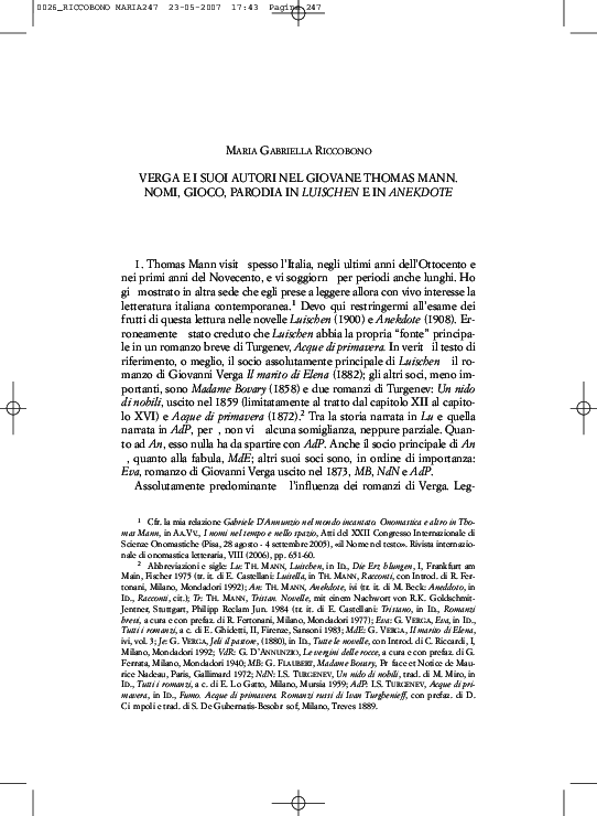 (PDF) RICCOBONO, MARIA GABRIELLA, Verga e i suoi autori nel giovane ...