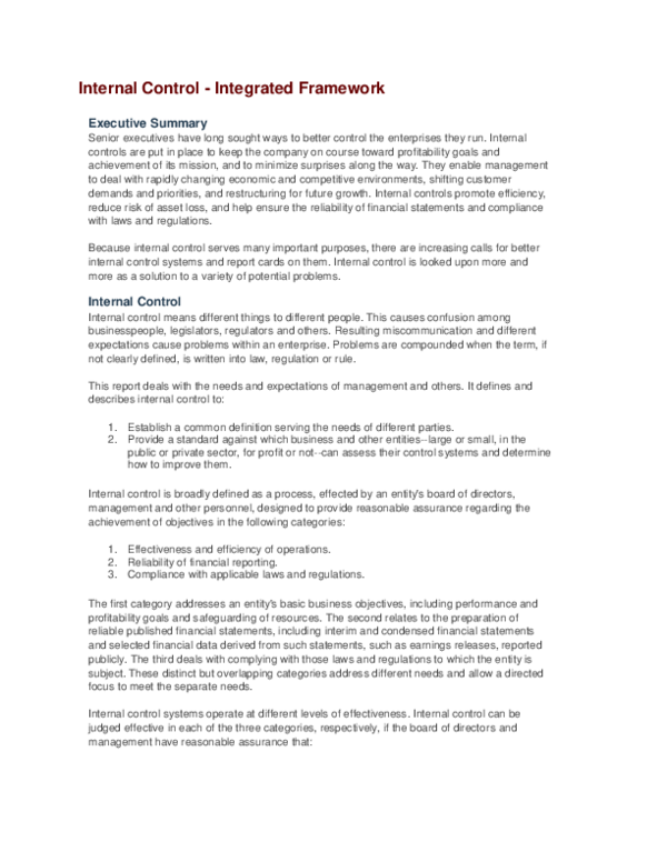 (PDF) Internal Control -Integrated Framework Executive Summary