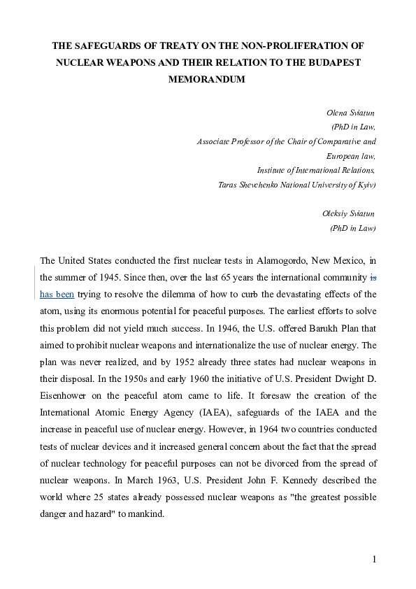 THE SAFEGUARDS OF TREATY ON THE NON-PROLIFERATION OF NUCLEAR WEAPONS AND THEIR RELATION TO THE ...