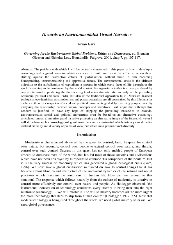 (PDF) Towards an Environmentalist Grand Narrative