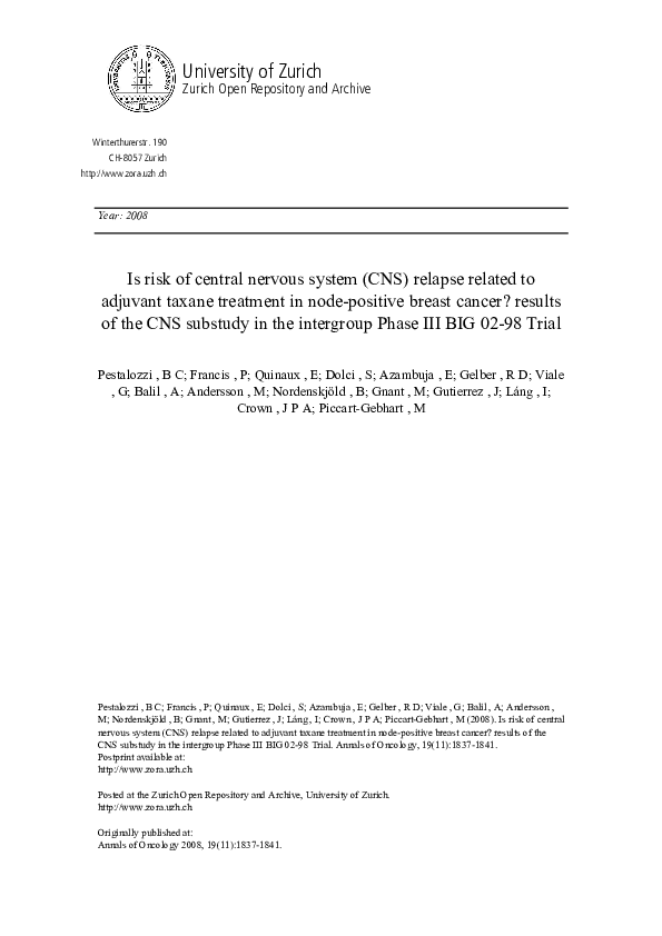 (PDF) Is risk of central nervous system (CNS) relapse related to ...